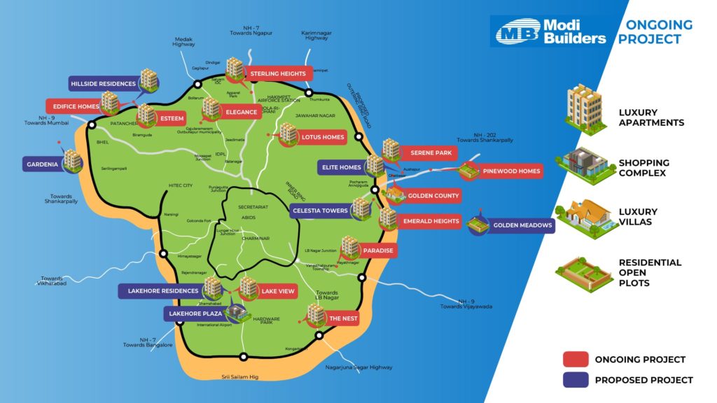 On Going Project Map - Modi Builders